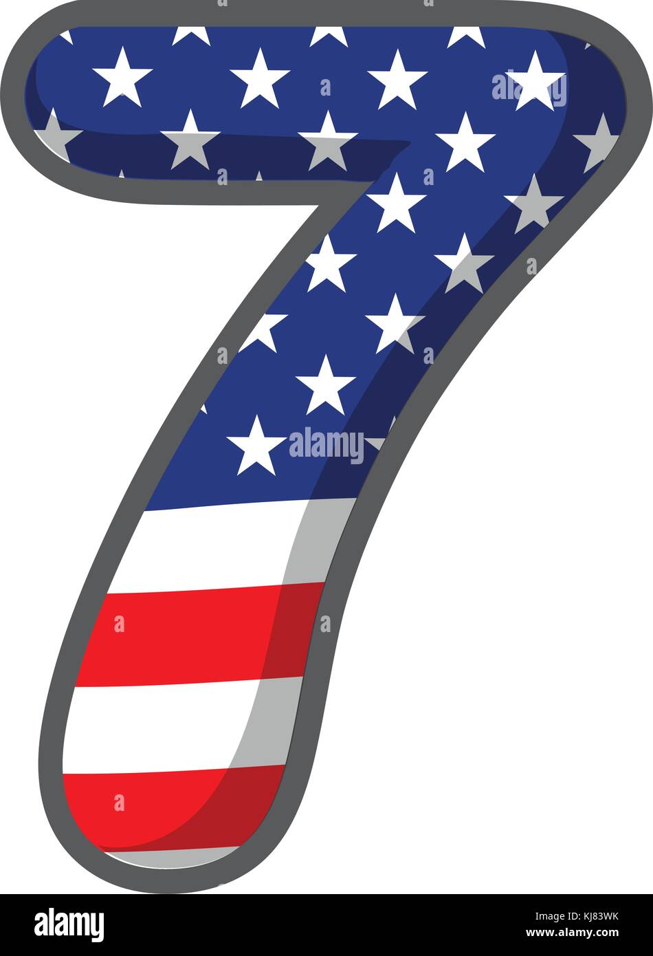 Illustration of a number seven with the USA symbols on a white ...