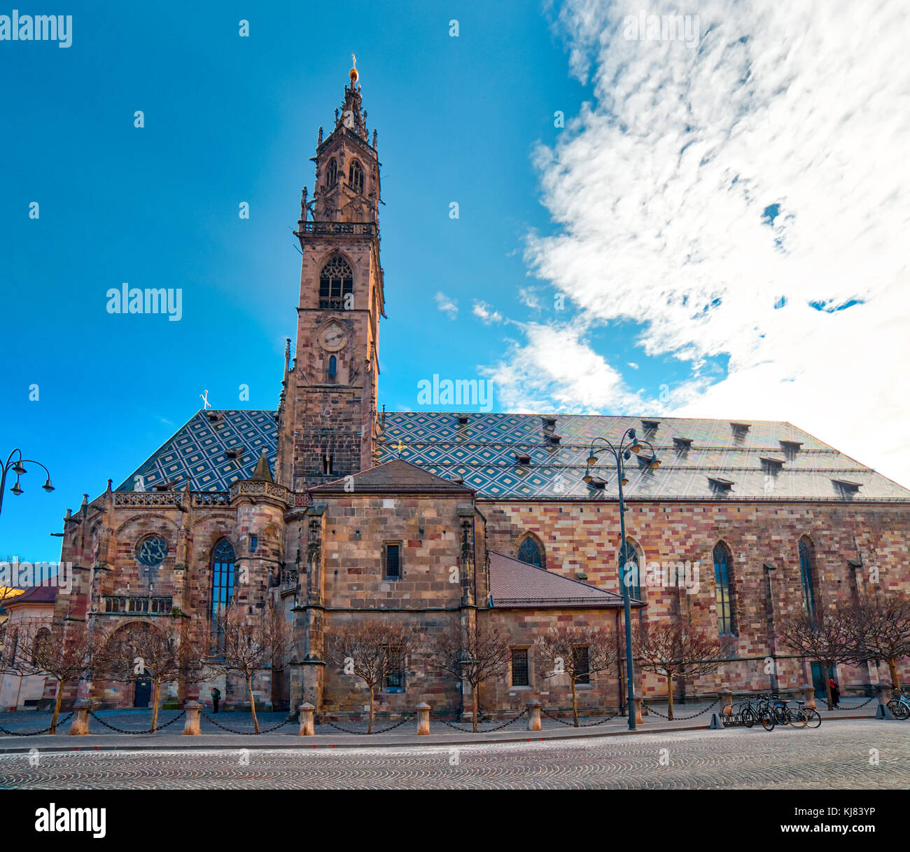 BOLZANO, ITALY - JANUARY 30: tourists and locals walking near gothic ...