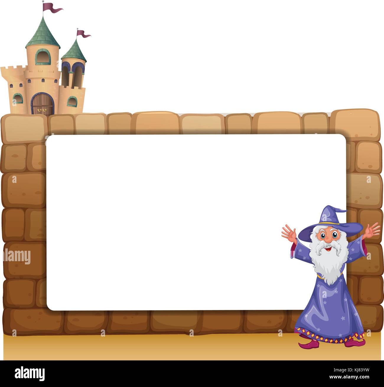 Illustration of a wizard standing in front of an empty blank board on a ...