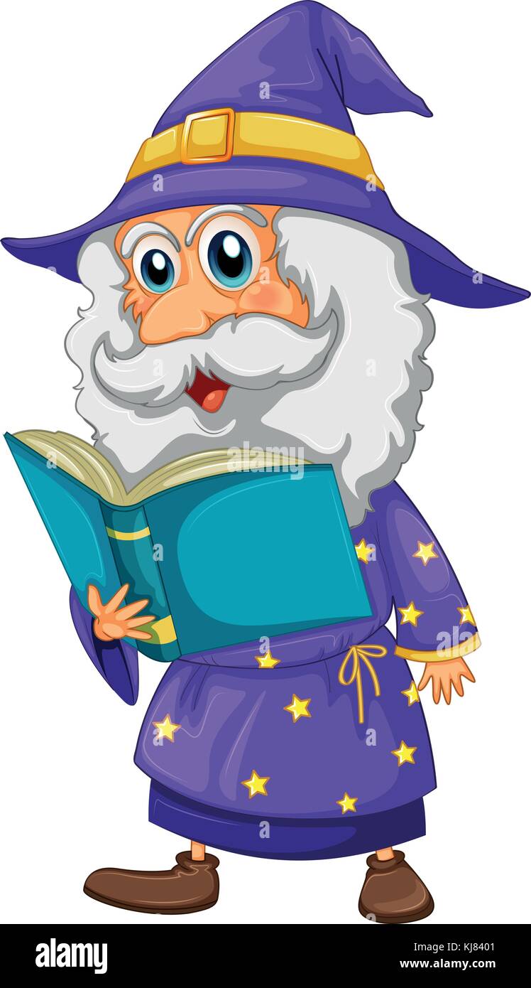 Illustration of a wizard holding a book on a white background Stock ...