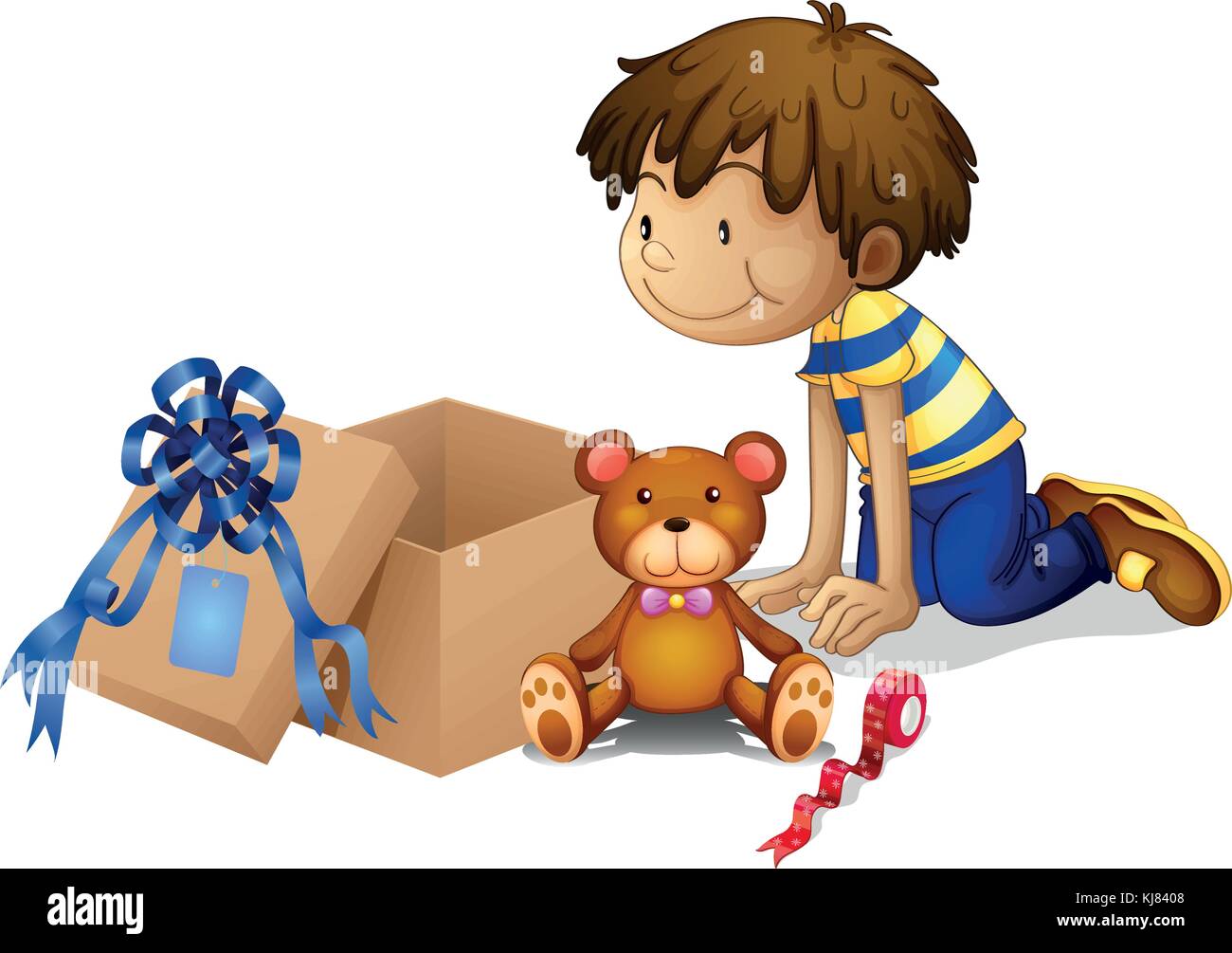 Illustration of a boy looking at the box on a white background Stock ...