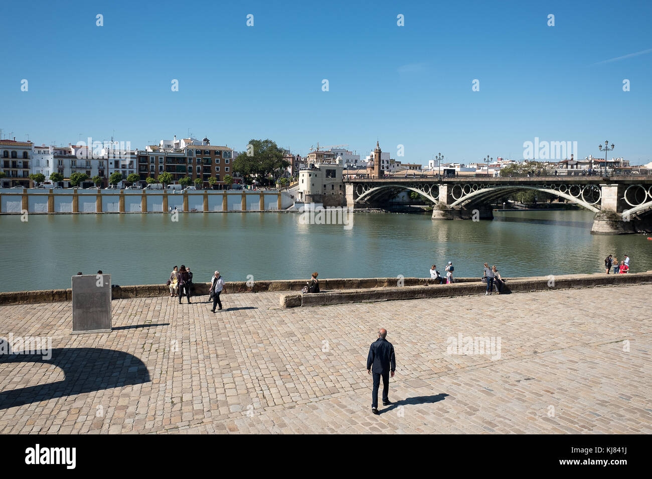 View of the great river Guadelquivir, Sevilla, Seville - Spain Stock ...