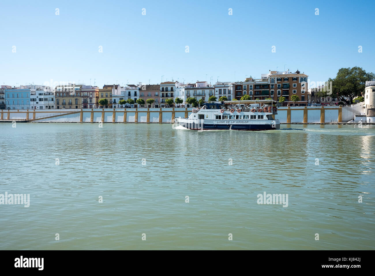 View of the great river Guadelquivir, Sevilla, Seville - Spain Stock ...