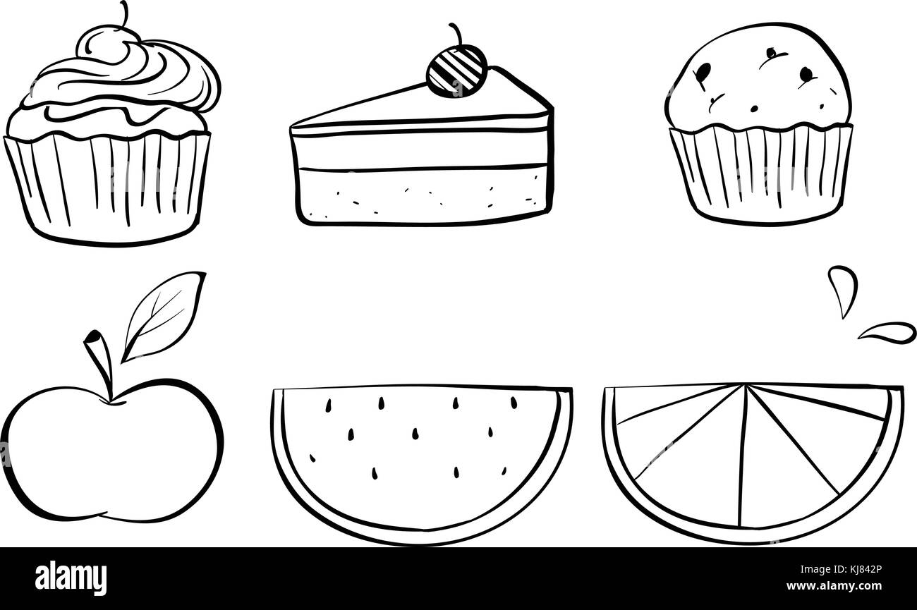 Illustration of the doodle sets of different foods on a white ...