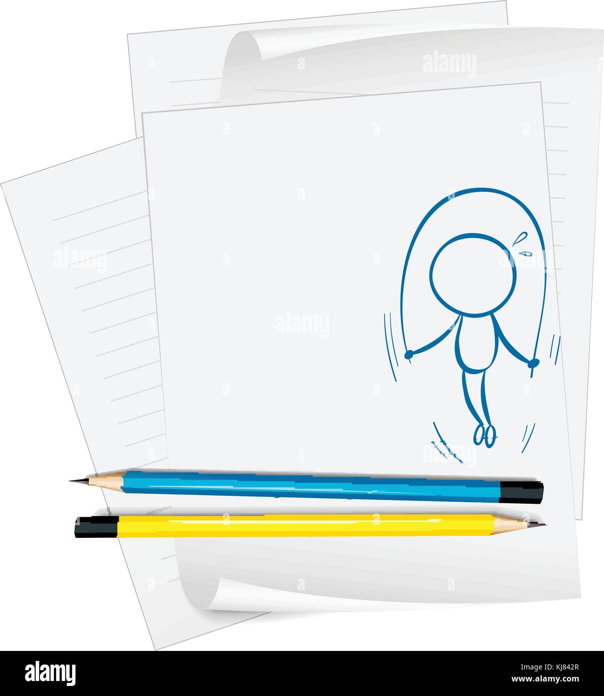 Illustration of a paper with a sketch of a child playing jumping rope ...