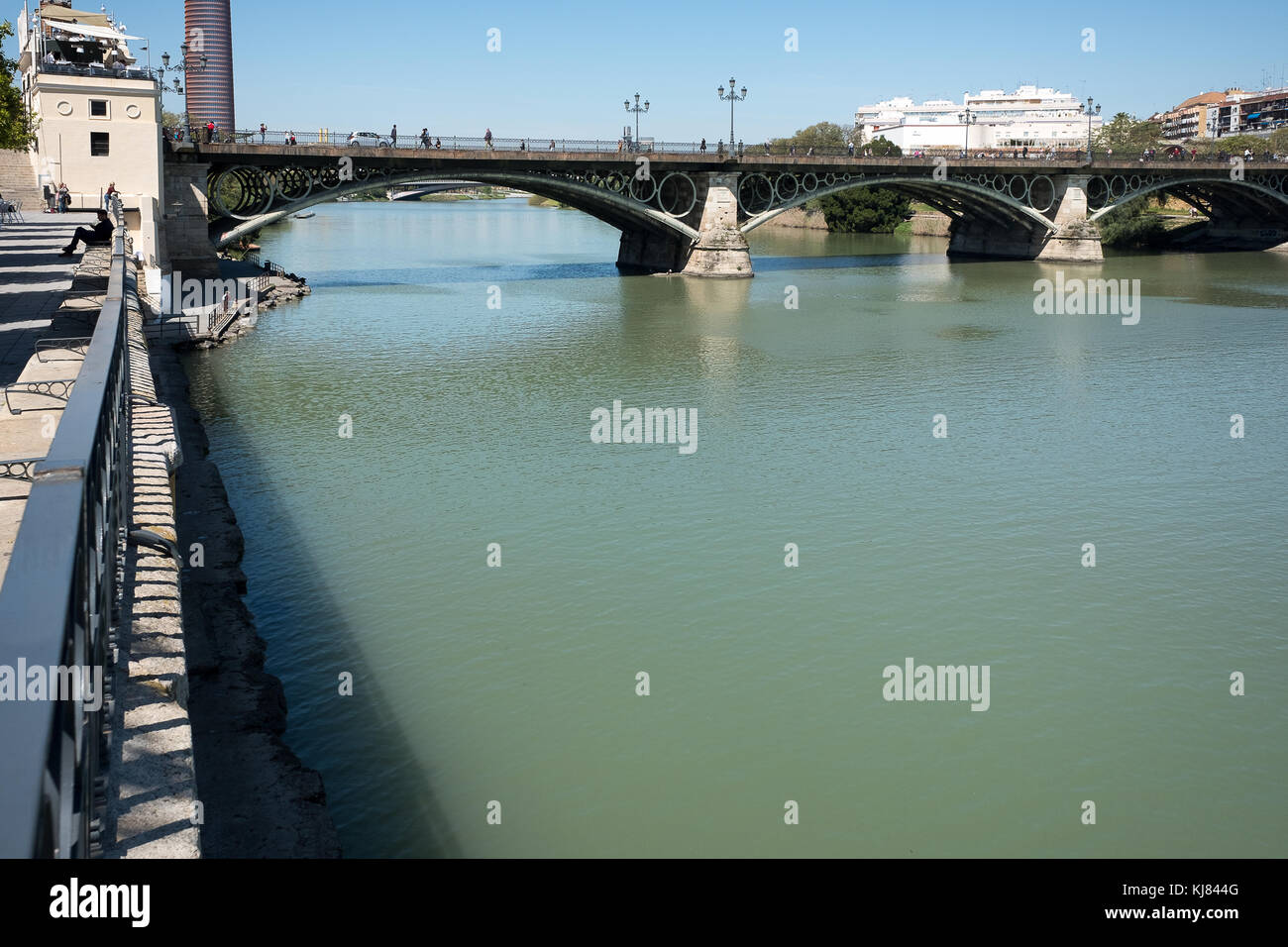 View of the great river Guadelquivir, Sevilla, Seville - Spain Stock ...