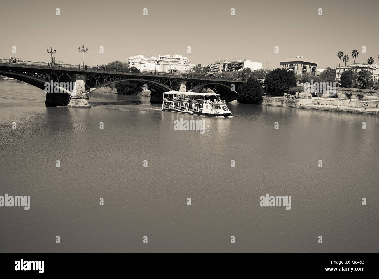 View of the great river Guadelquivir, Sevilla, Seville - Spain Stock ...