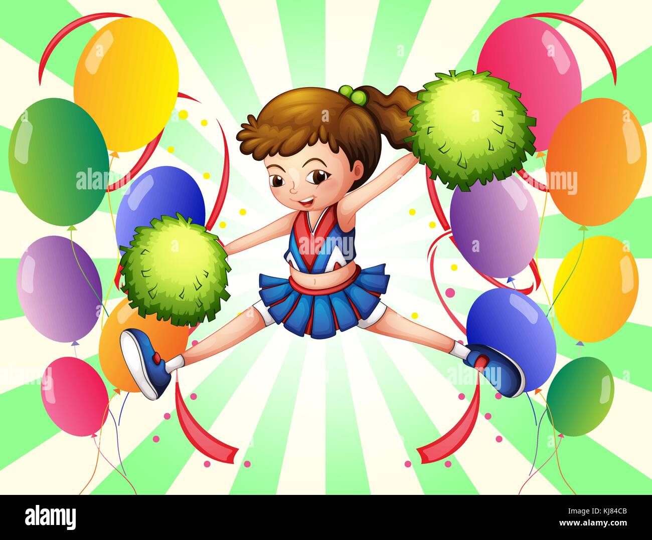 Illustration of the colorful balloons with a young cheerer on a white ...