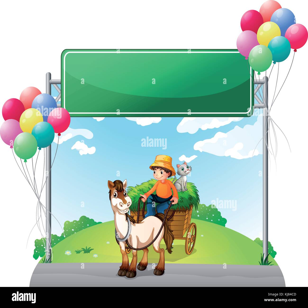 Illustration of a farmer riding with his cart below the empty board on ...