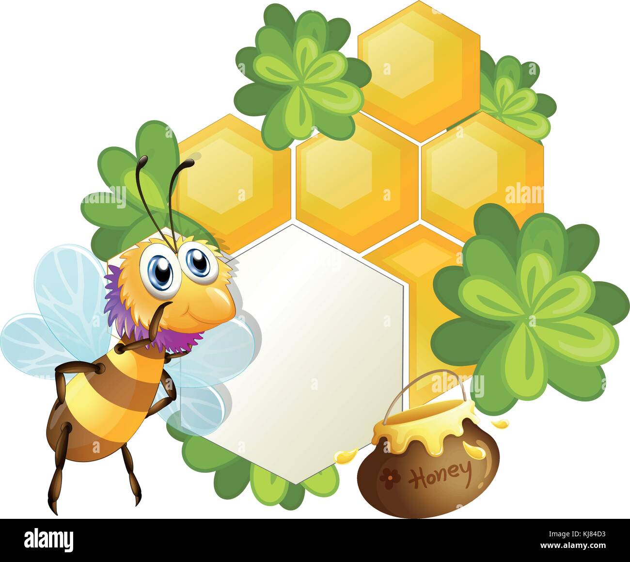 Illustration of a unique border with a bee on a white background Stock ...
