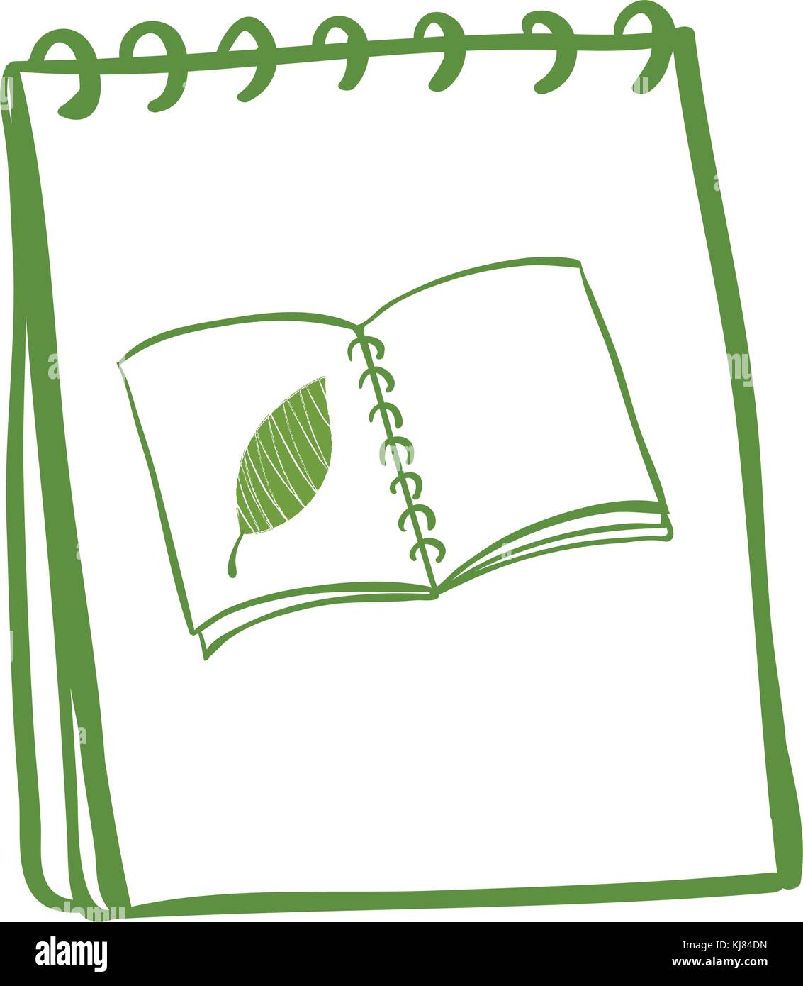 Illustration of a green doodle notebook on a white background Stock ...