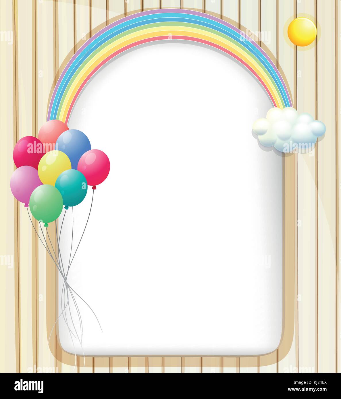 Illustration of an empty template with a rainbow and balloons Stock ...