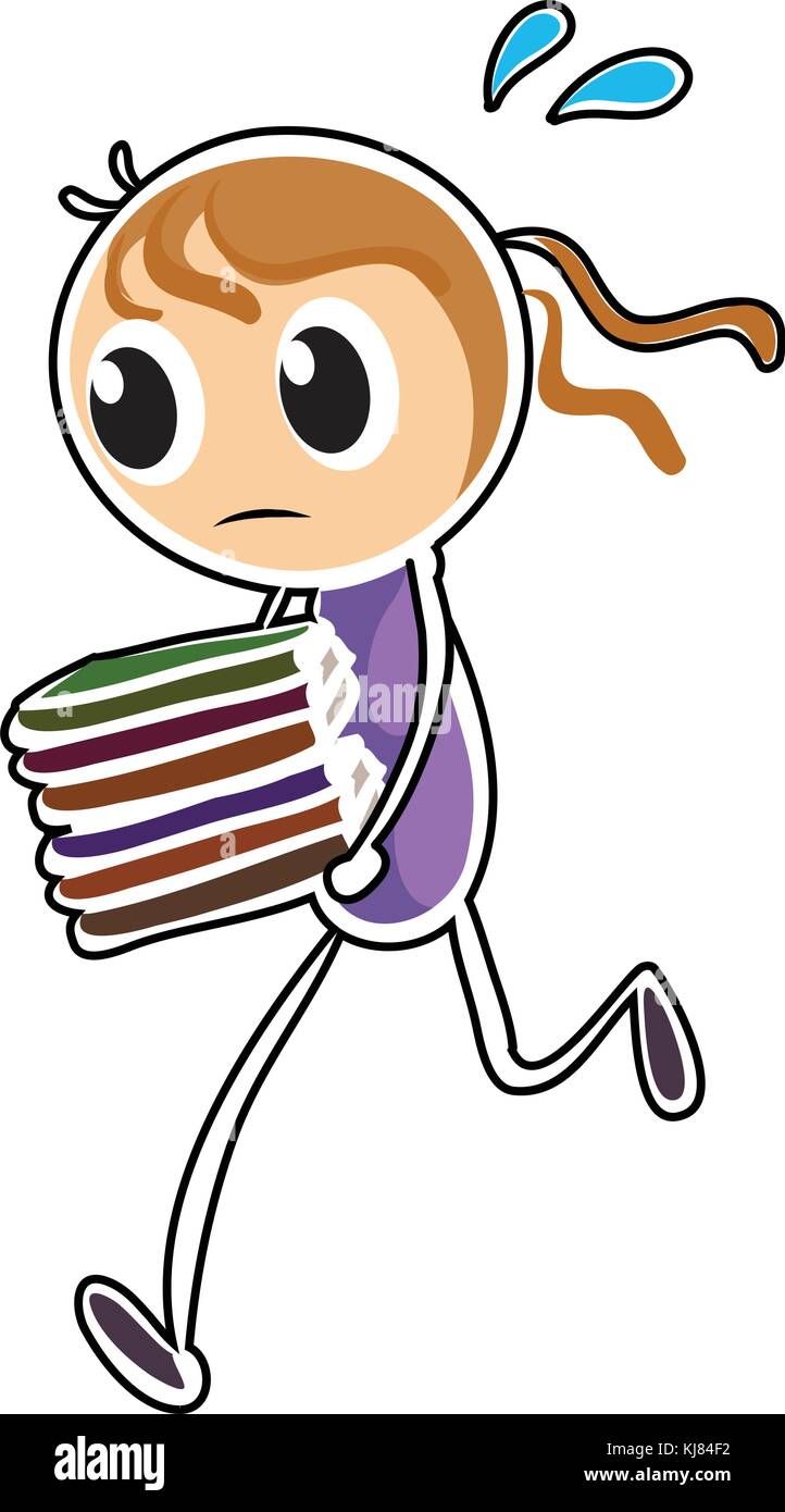 Illustration of a girl running while holding books on a white ...