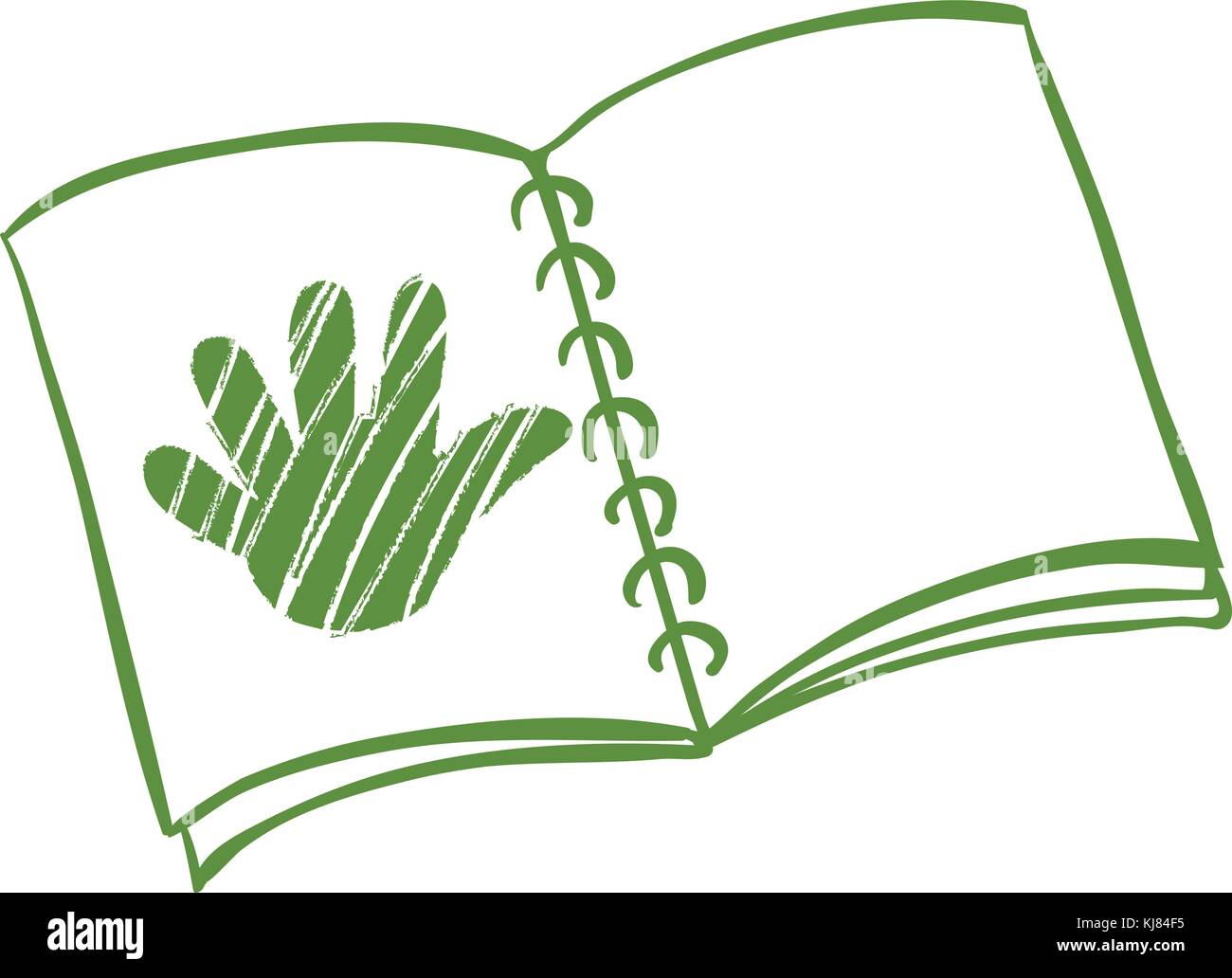 Illustration of a notebook with a sketch of a hand on a white ...