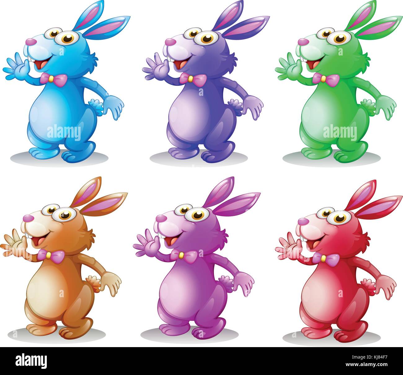 Illustration of the six colorful bunnies on a white background Stock ...