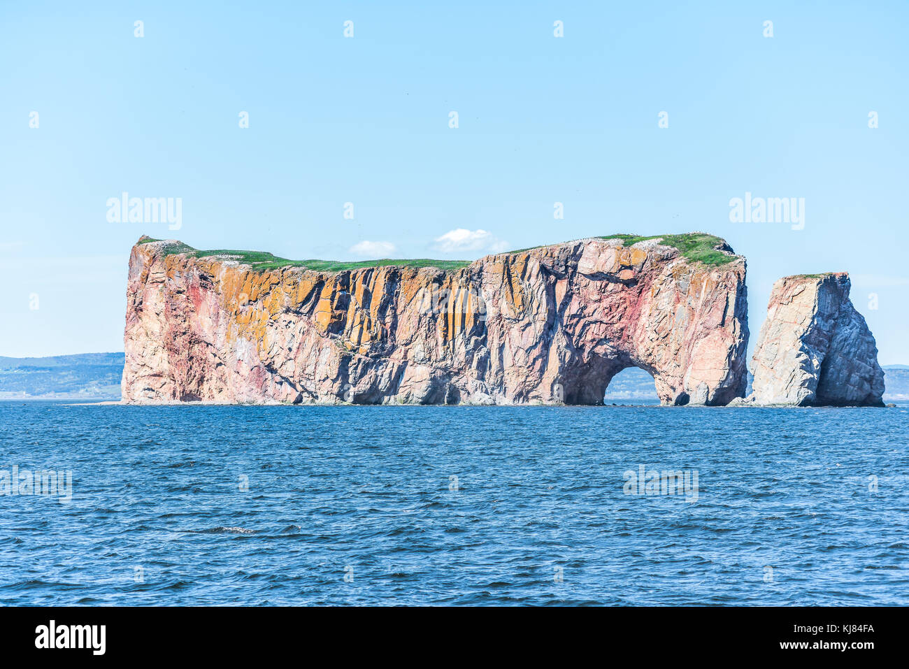 Rocher Perce rock in Gaspe Peninsula, Quebec, Gaspesie region closeup ...