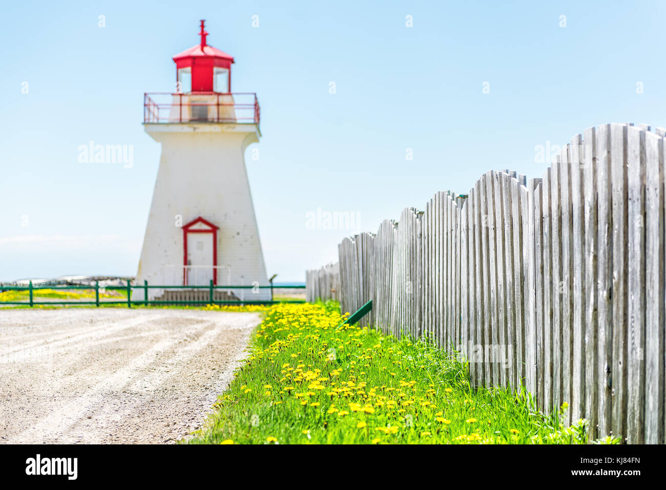 Bonaventure village pointe lighthouse in Quebec, Canada Gaspesie region ...