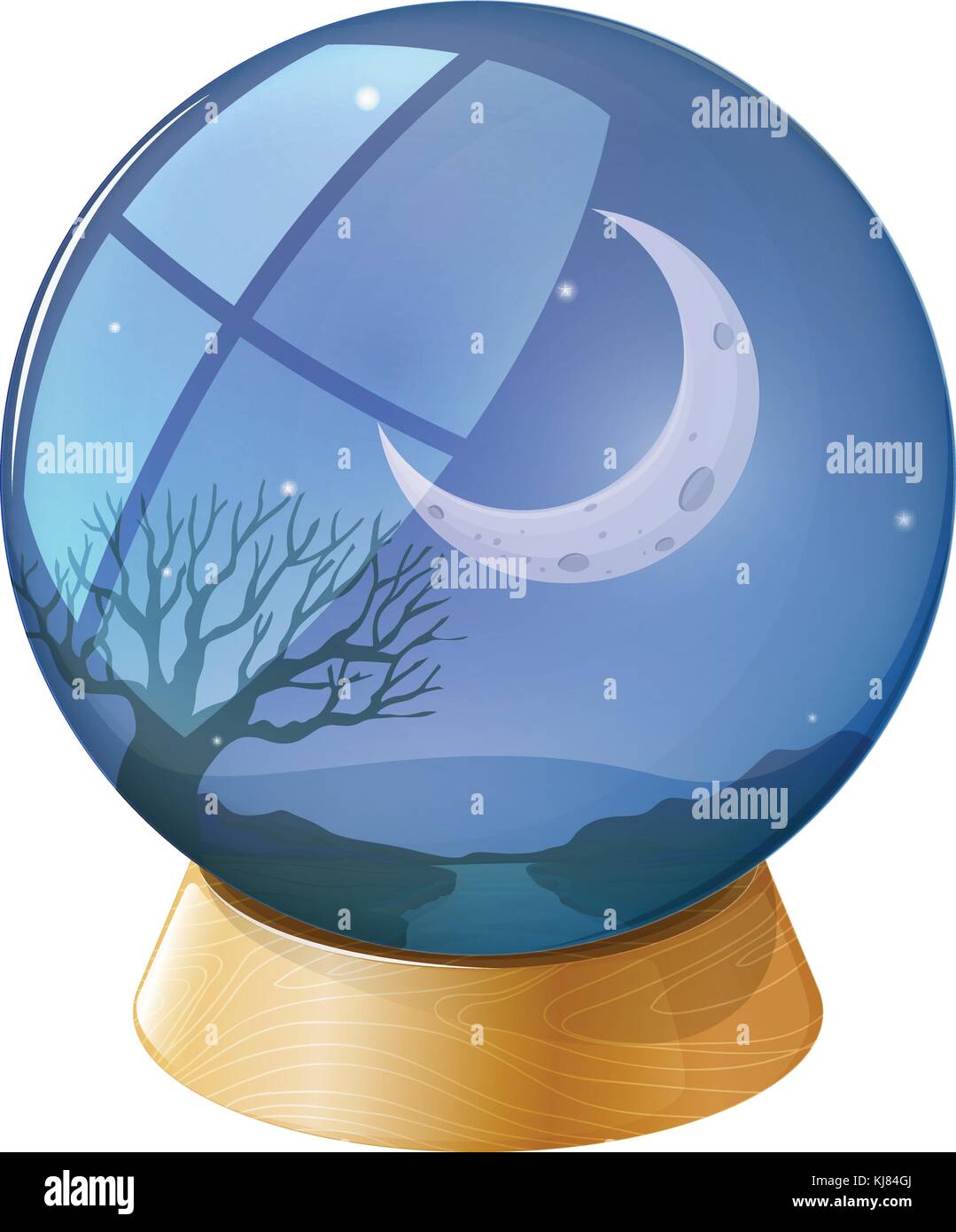 Illustration of a crystal ball with a moon on a white background Stock ...