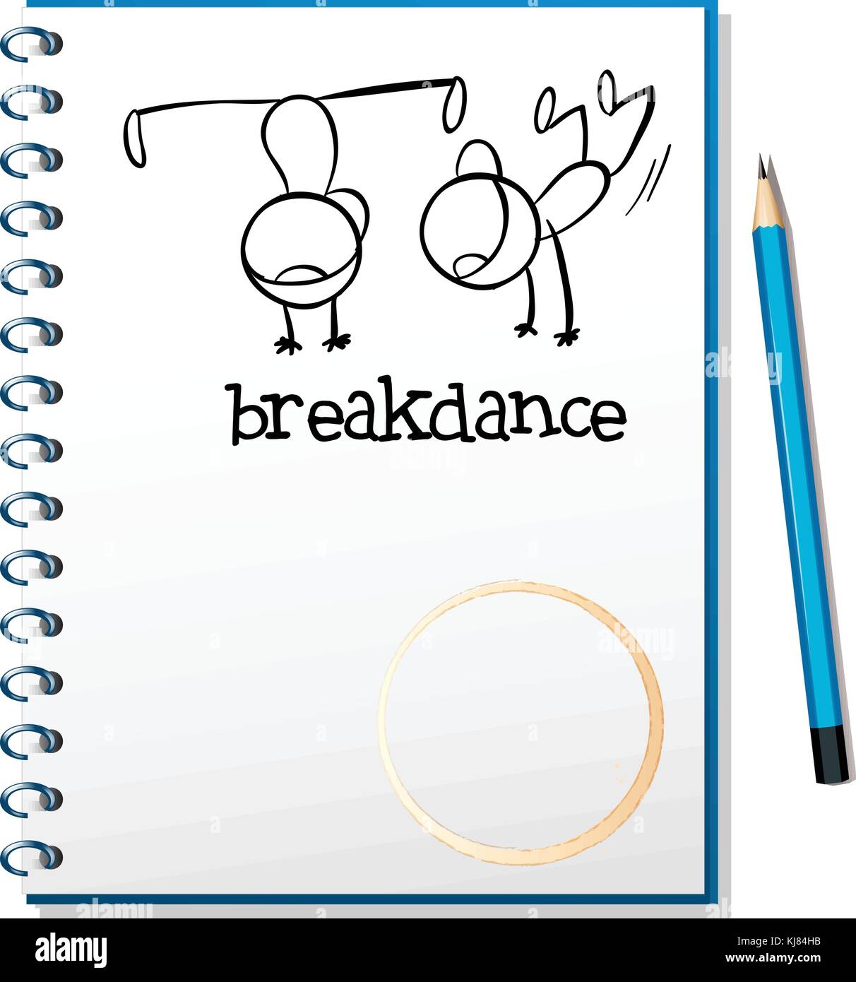 Illustration of a notebook with a drawing of two boys breakdancing on a ...