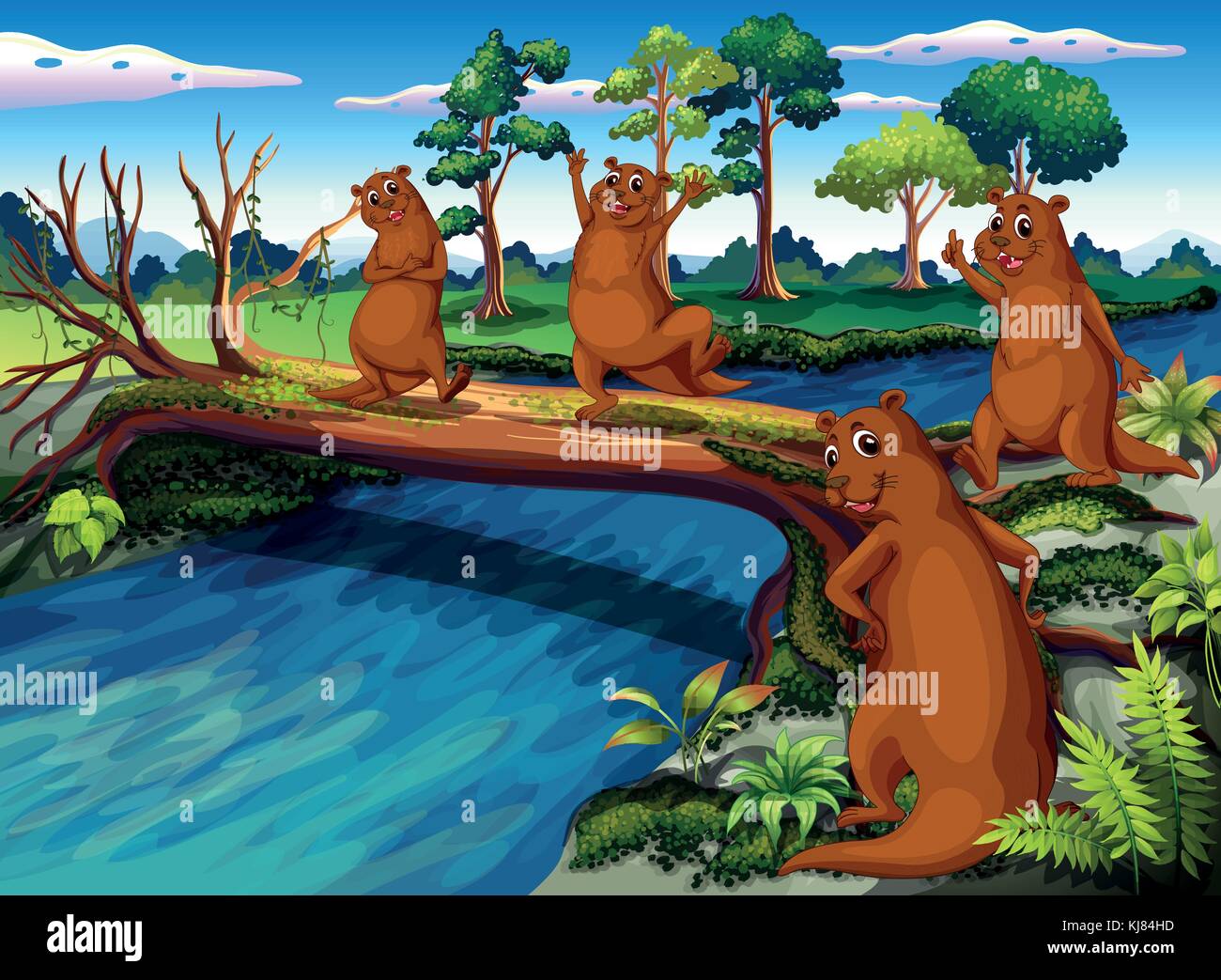 Illustration of the four wild animals at the riverside Stock Vector ...