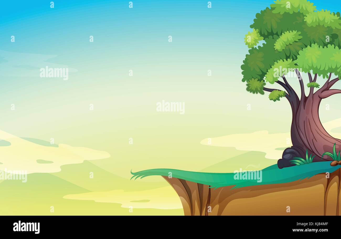 Illustration of a big old tree near the cliff Stock Vector Image & Art ...