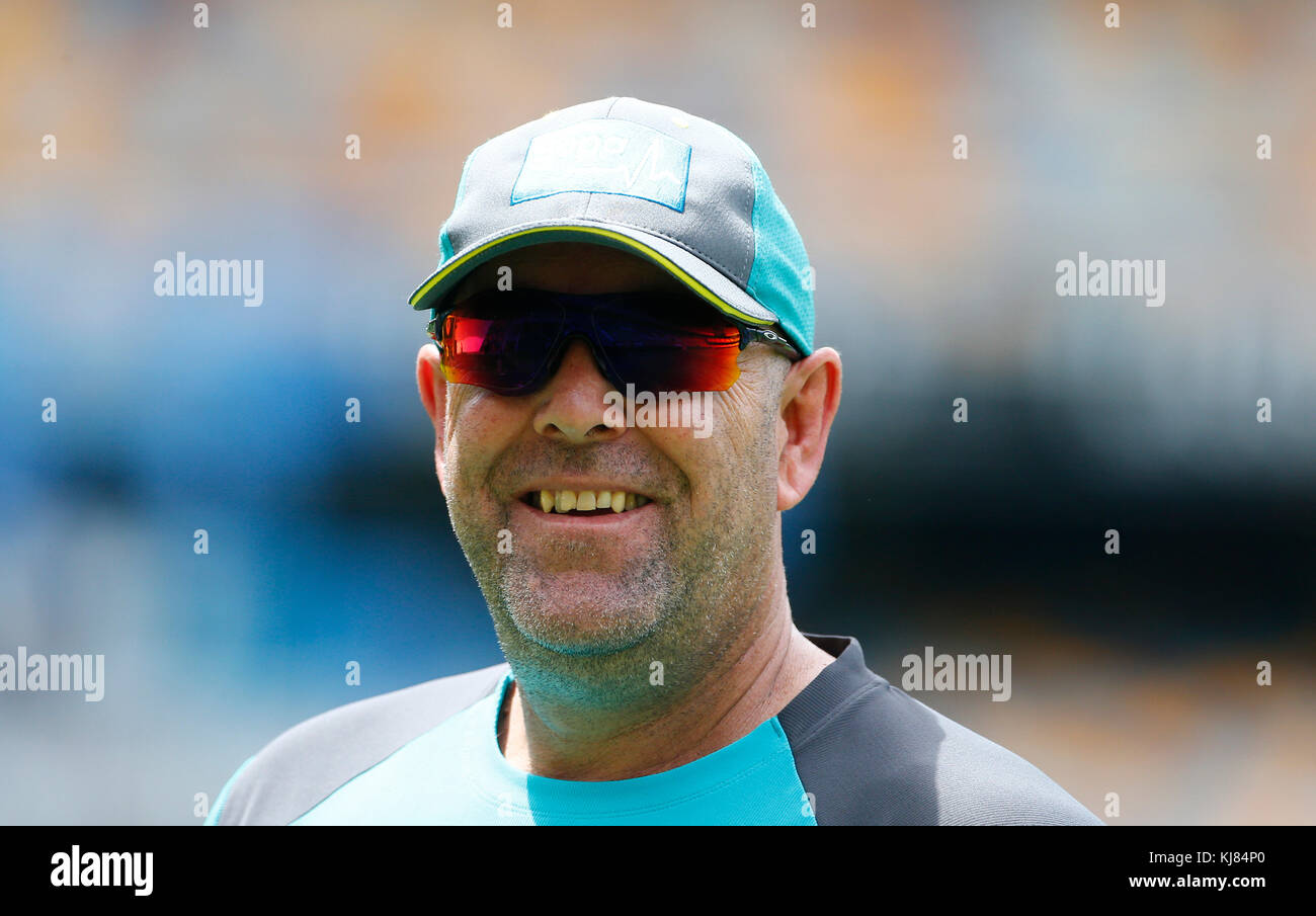 Australia's Head Coach Darren Lehman during a nets session at The Gabba ...