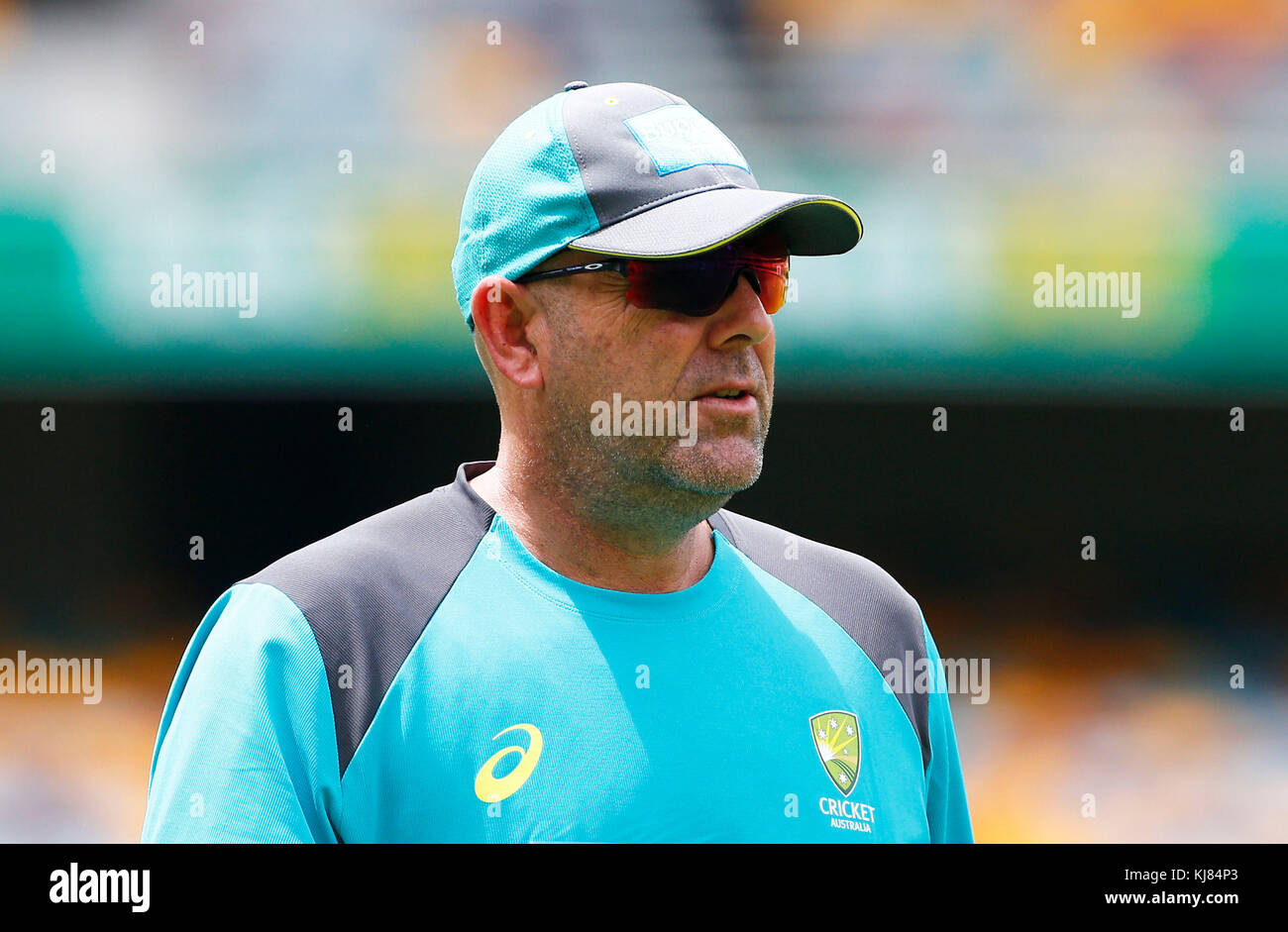 Australia's Head Coach Darren Lehman during a nets session at The Gabba ...