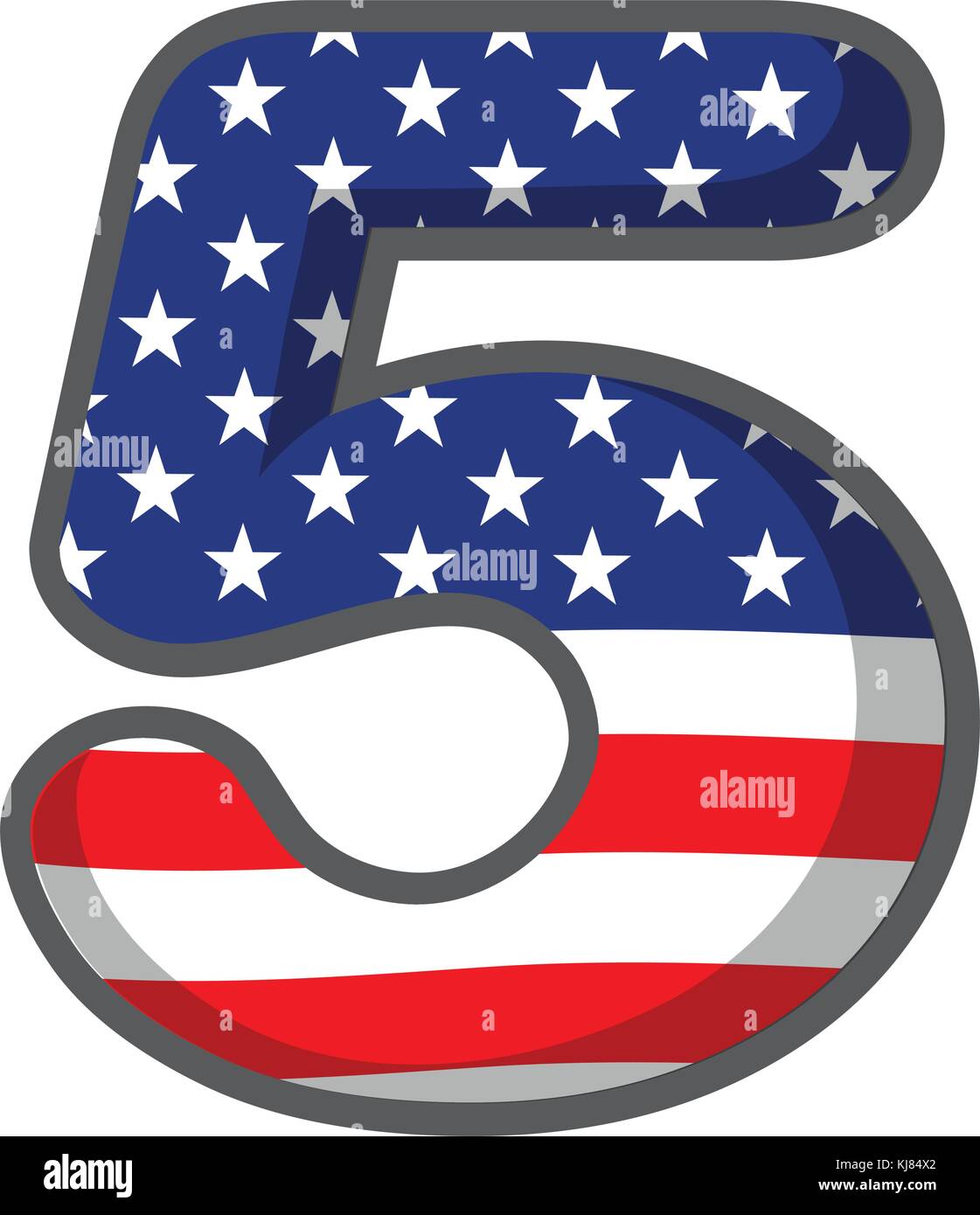 Illustration of a number five with USA symbols on a white background ...