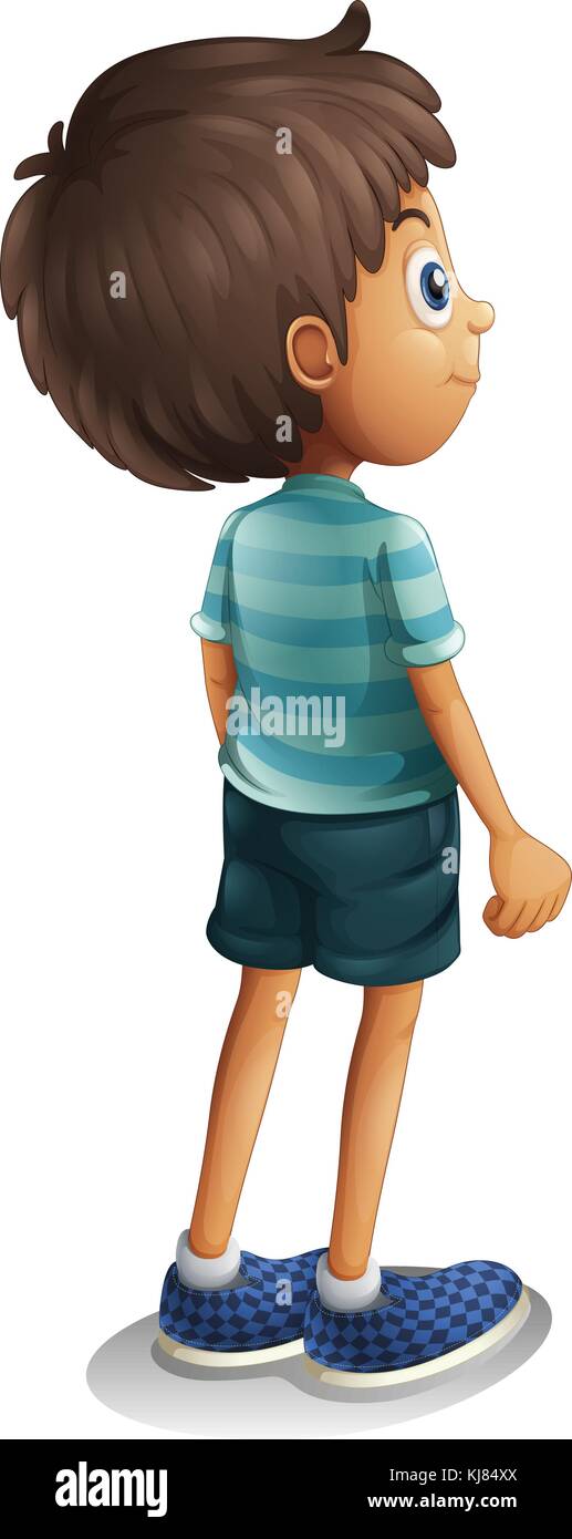 Illustration of a back view of a young boy on a white background Stock ...