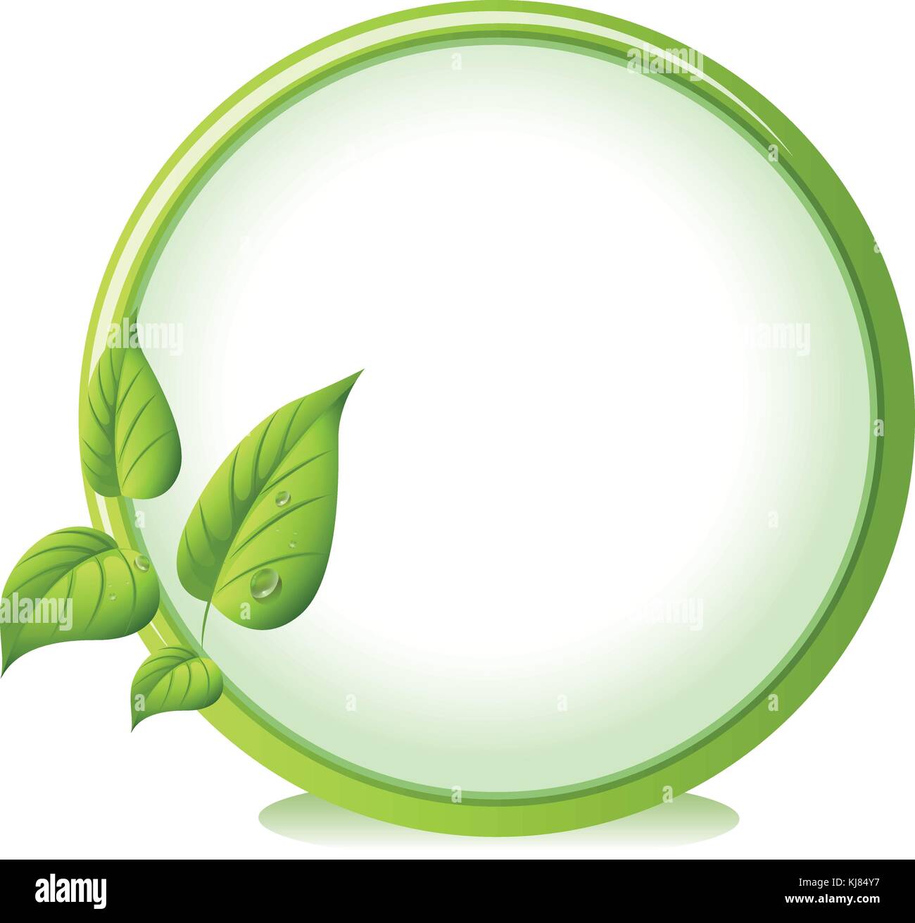 Illustration of a round border with four green leaves on a white ...