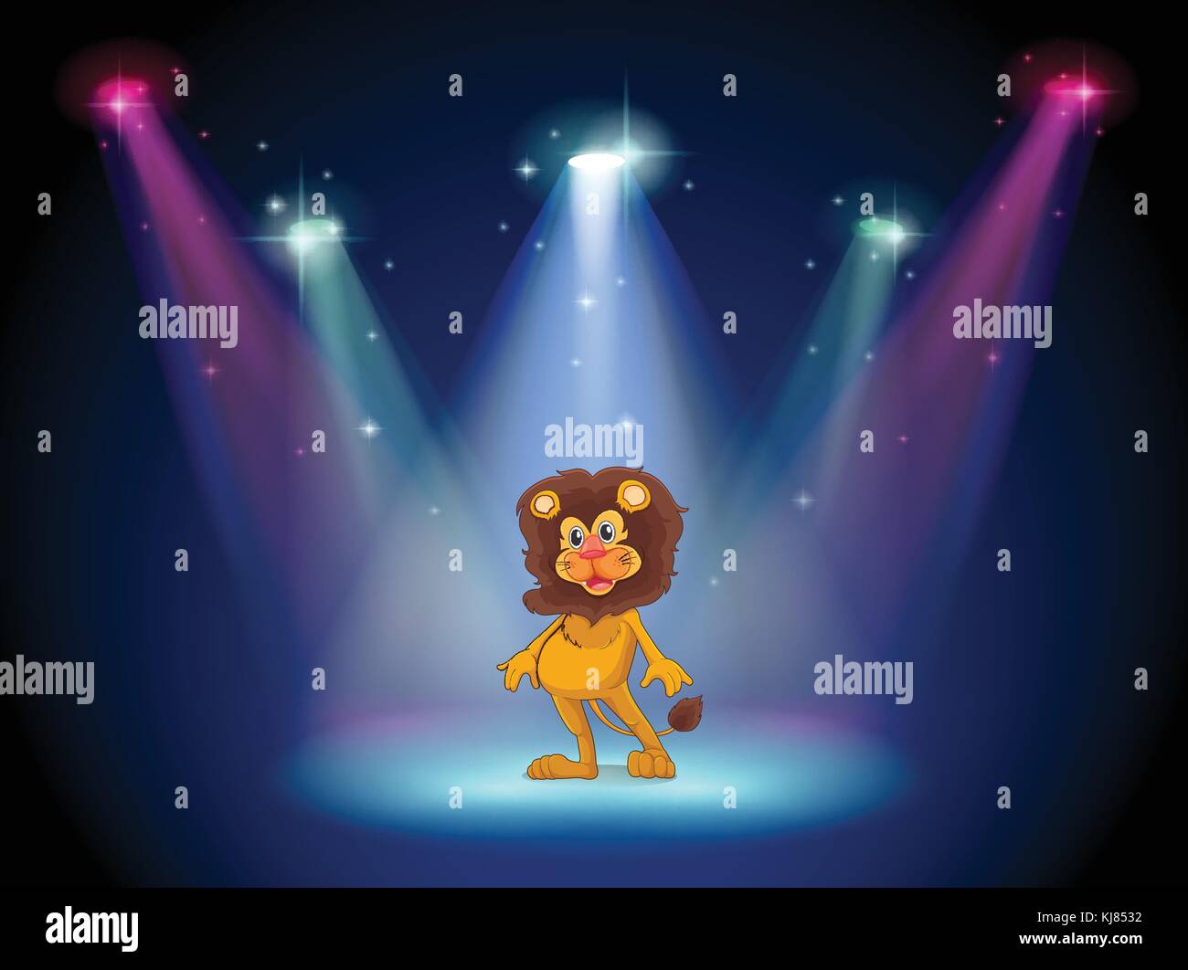 Illustration of a stage with a brave lion in the middle Stock Vector ...
