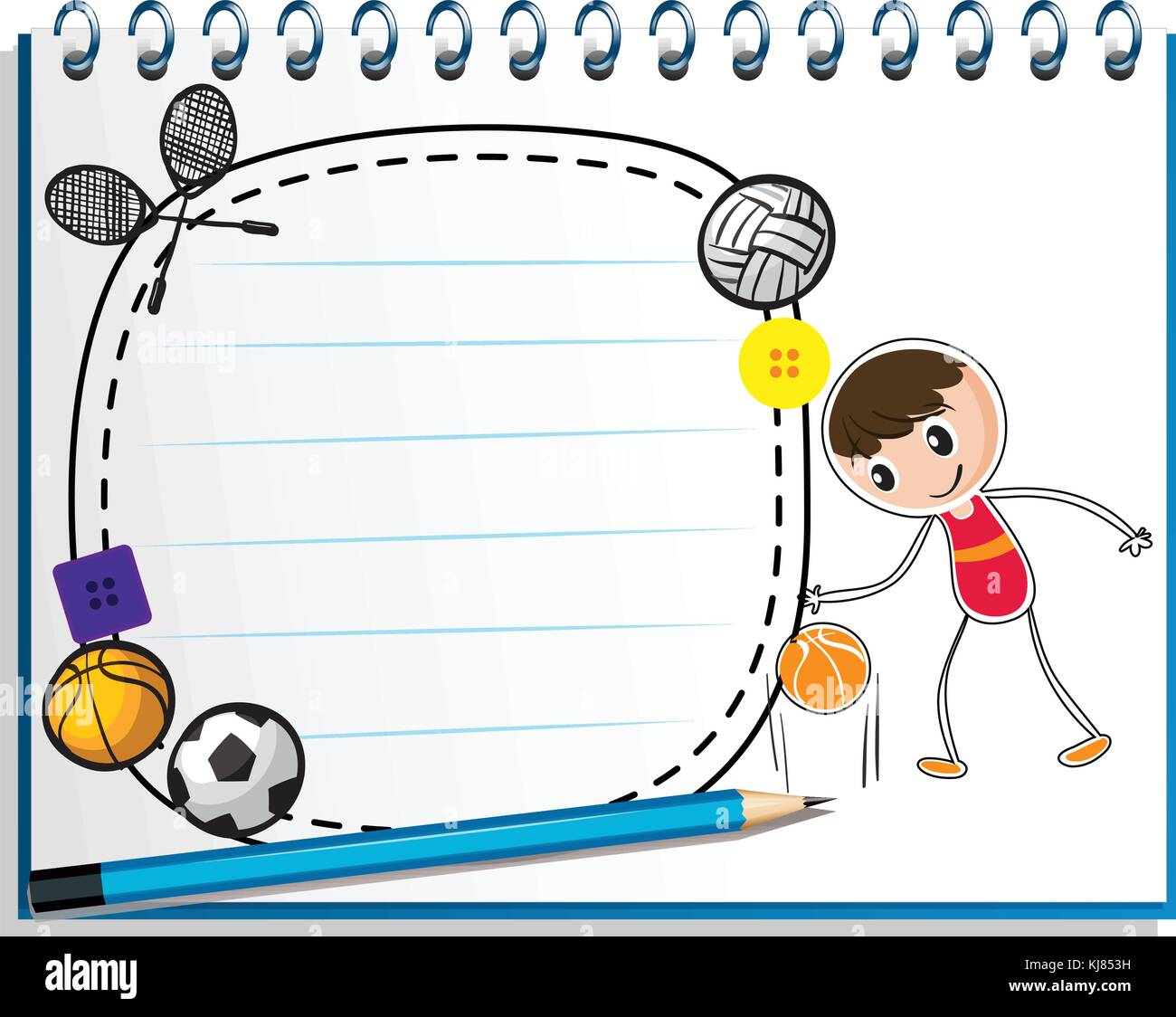 Illustration of a notebook with a drawing of a boy with the different ...