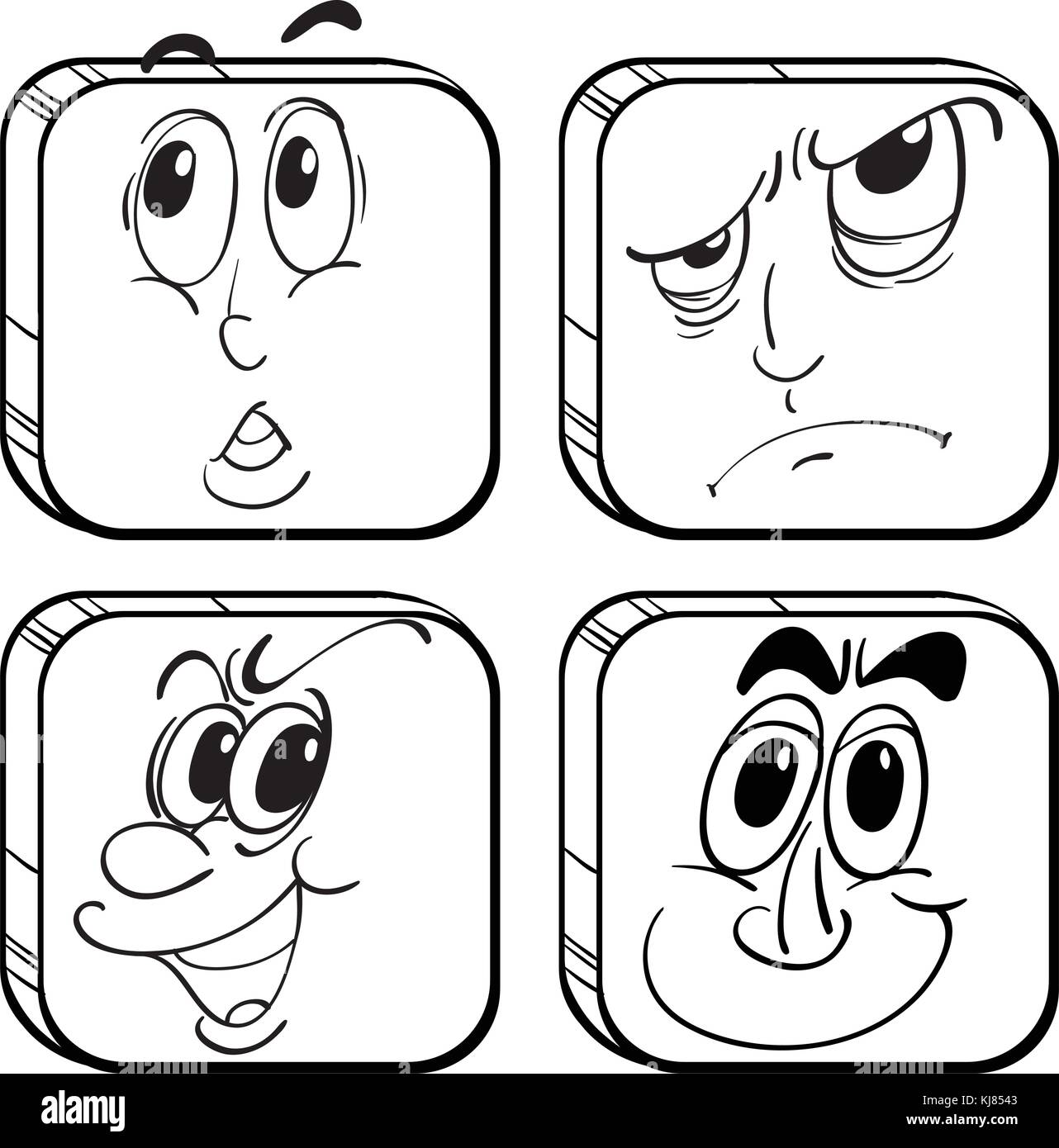 Illustration of the four different facial expressions in a cube on a ...