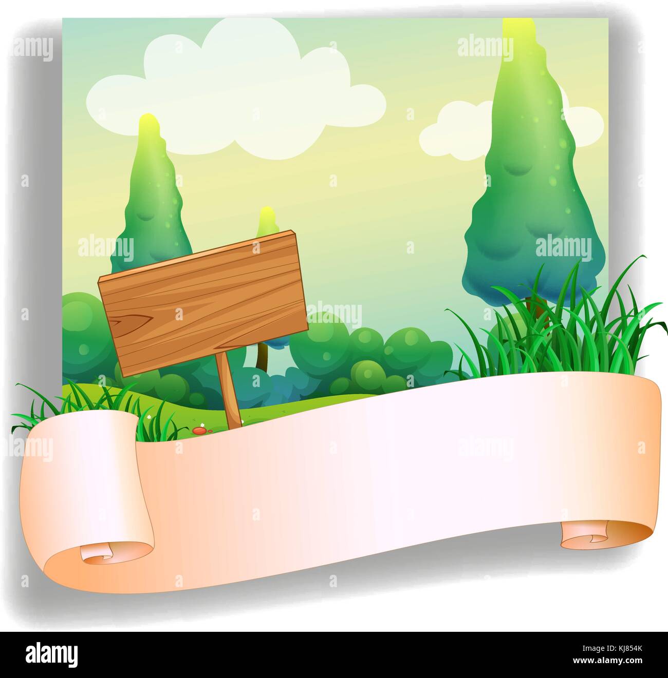 Illustration of an empty template in front of a wooden signboard on a ...