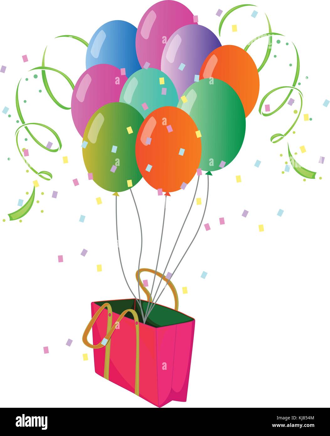 Illustration of a pink paper bag with balloons on a white background ...