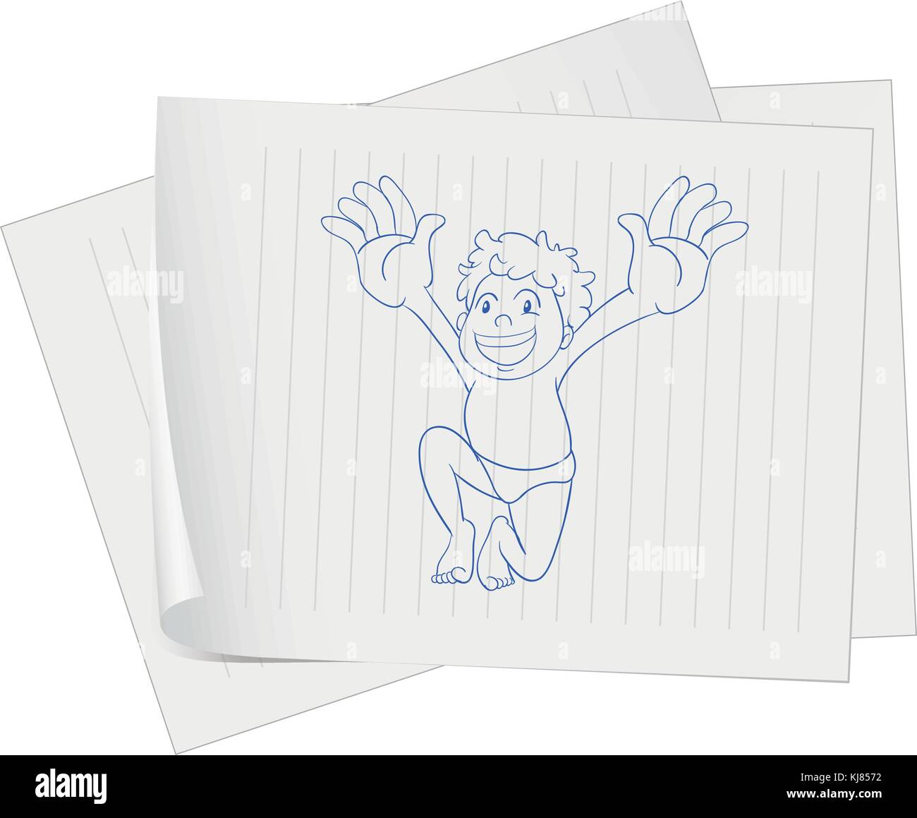 Illustration of a paper with a drawing of a young fat boy on a white ...