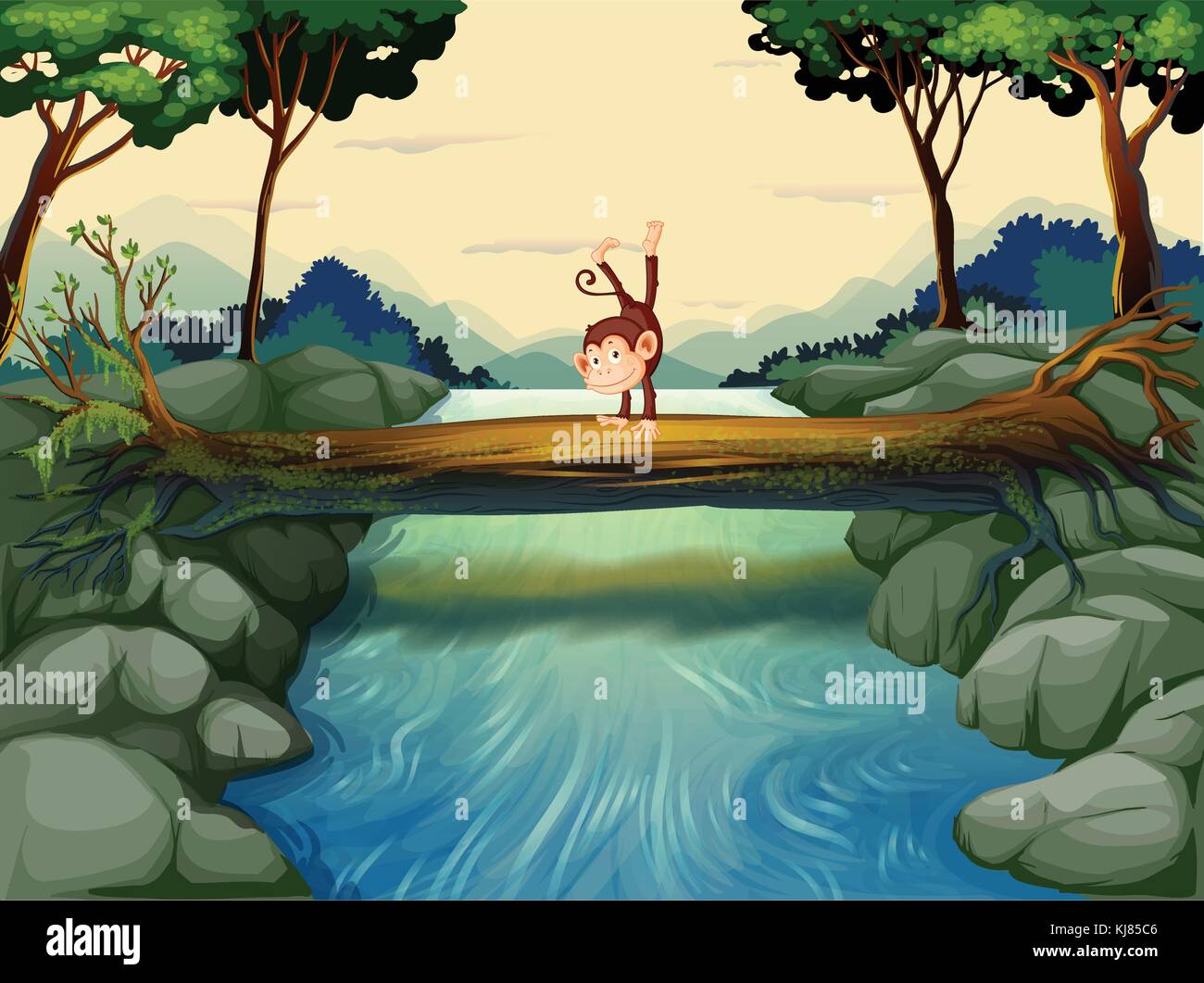 Illustration of a monkey crossing the river Stock Vector Image & Art ...