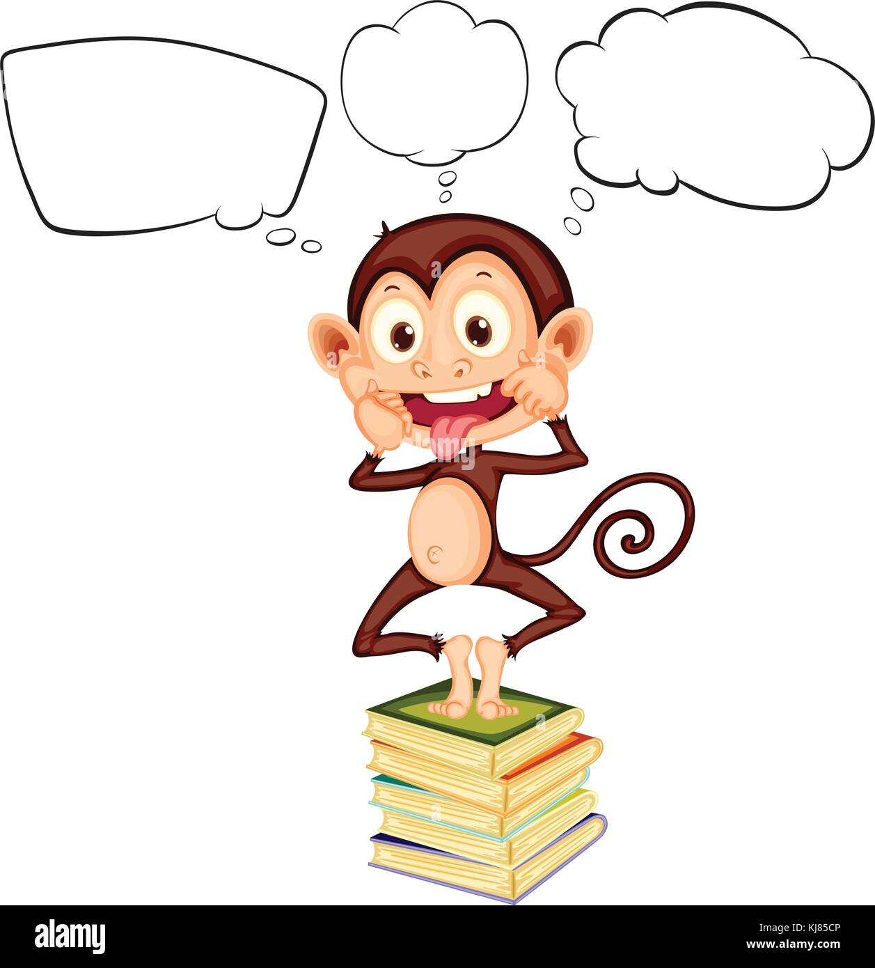 Illustration of a monkey above the pile of books with empty callouts on ...