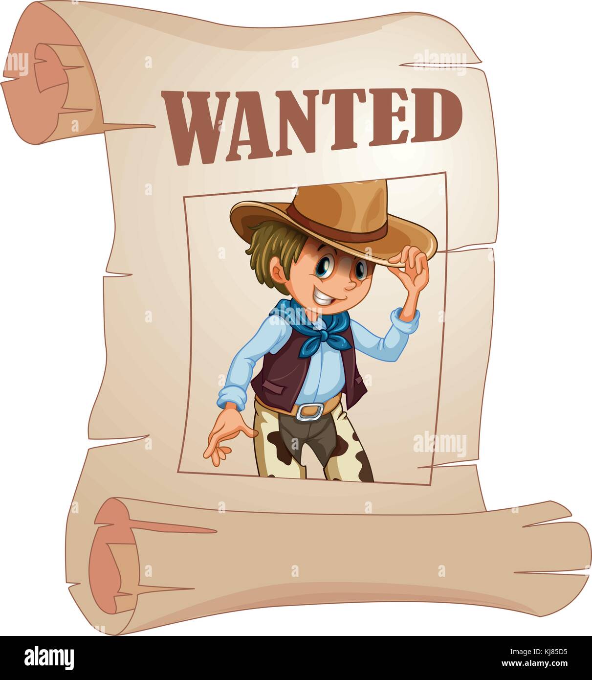 Illustration of a special paper with an image of a wanted man on a ...