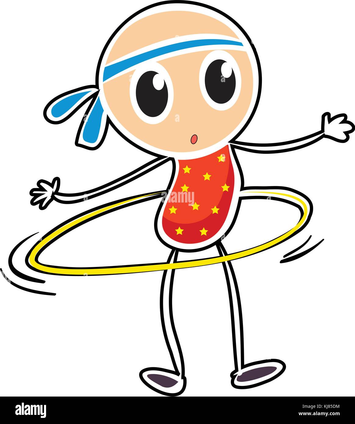 Illustration of a sketch of a child playing hula hoop on a white ...
