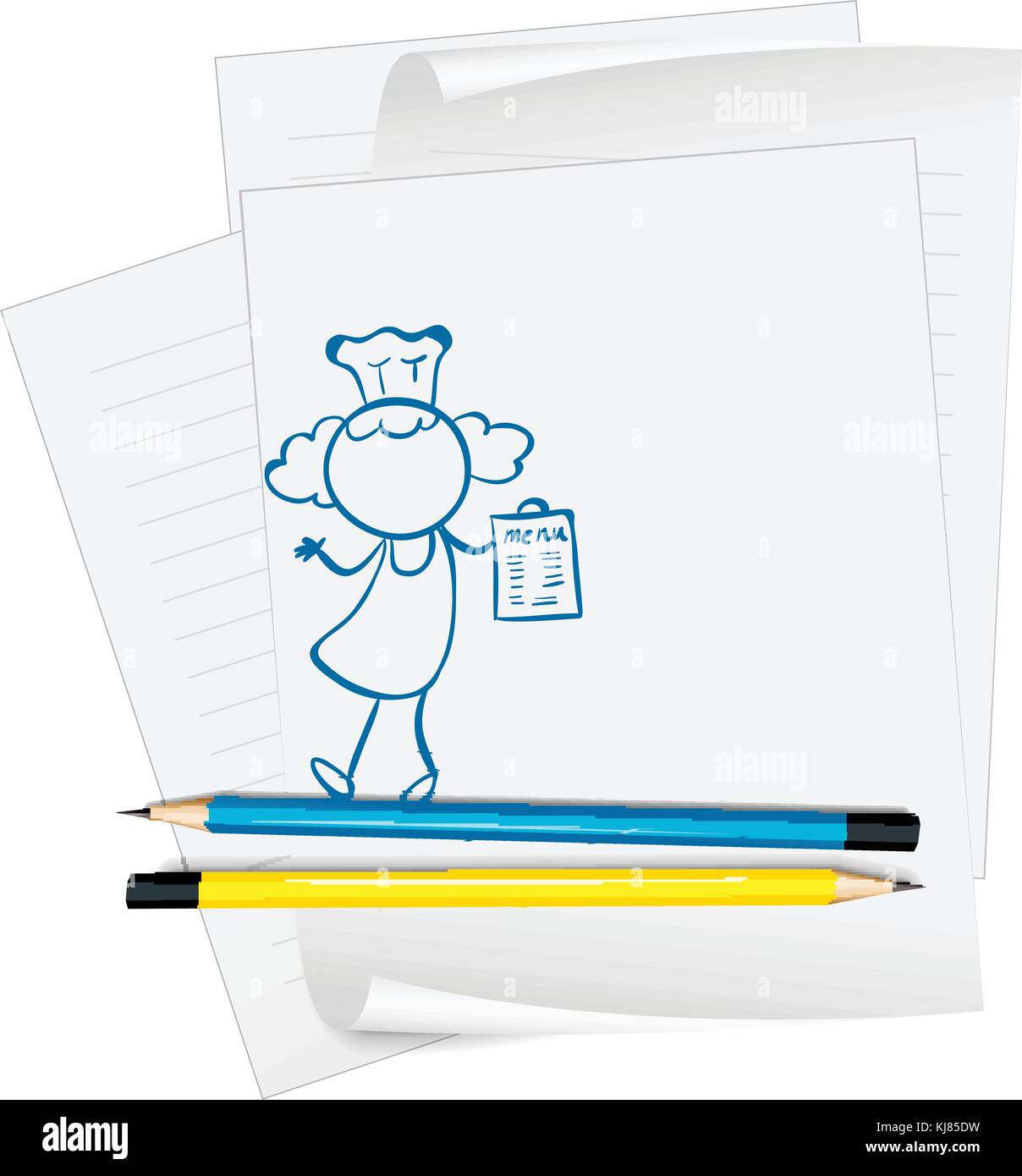 Illustration of a paper with a drawing of a girl holding a menu on a ...
