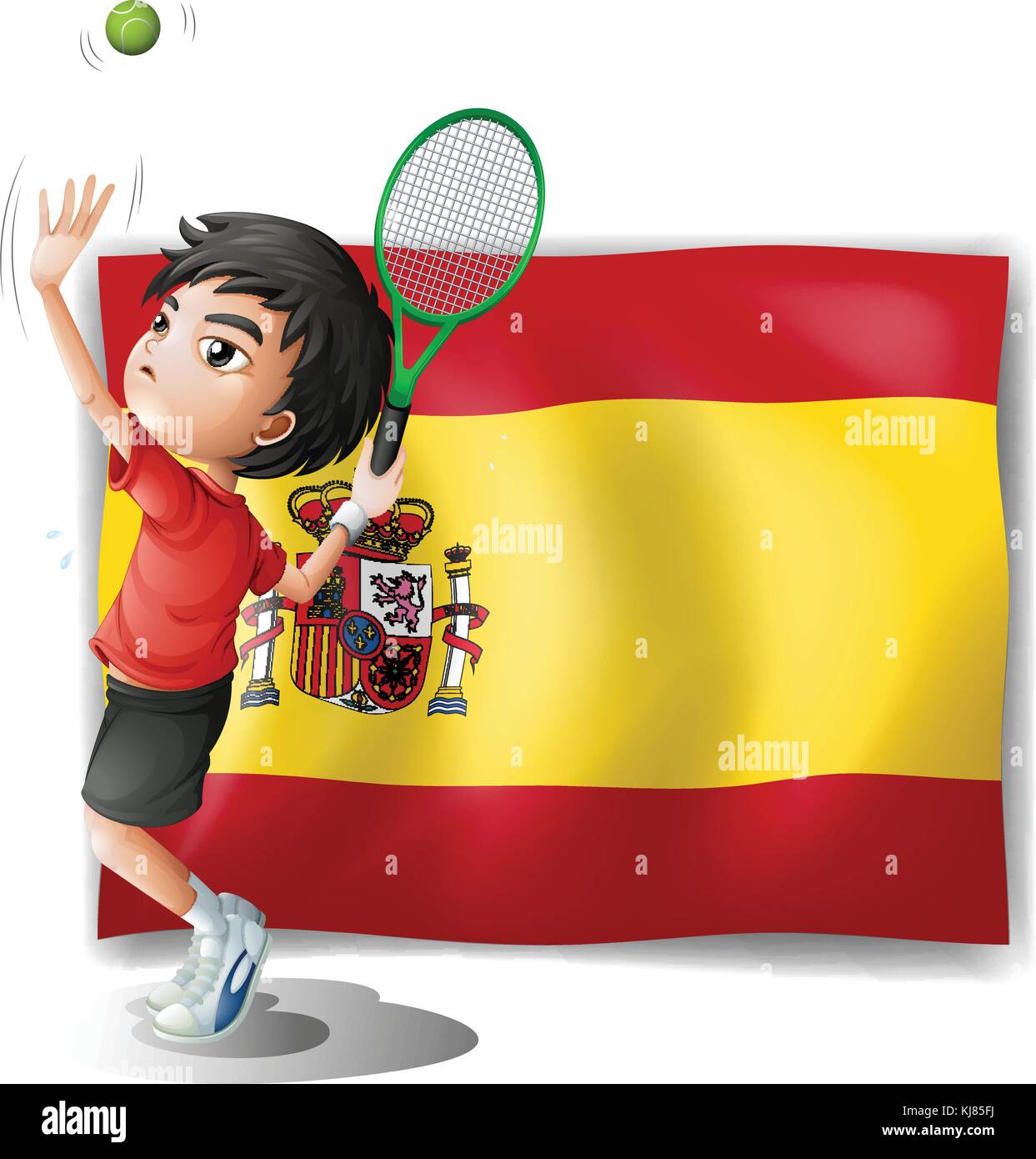Illustration of a tennis player in front of the Spanish flag on a white ...