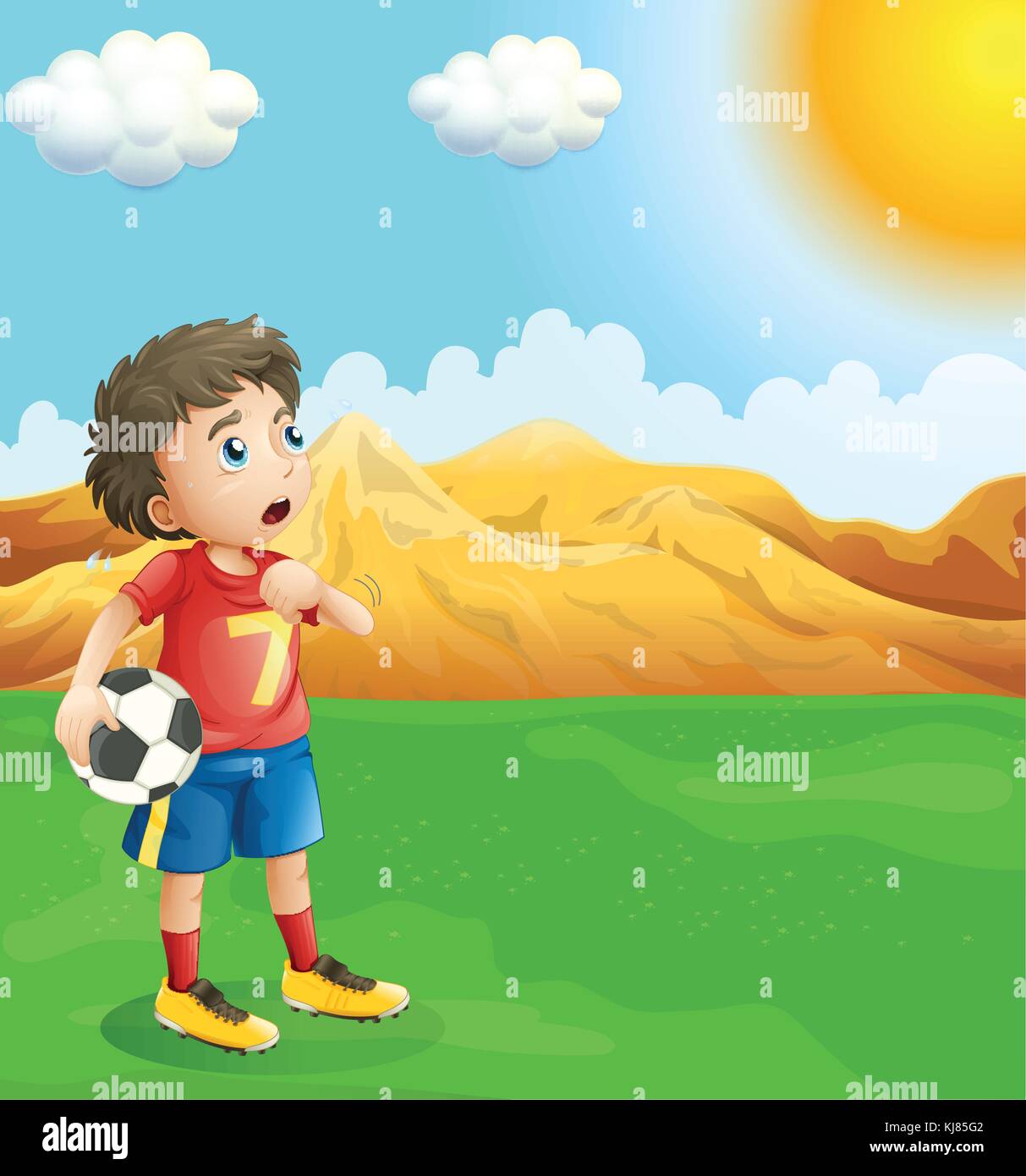 Illustration of a boy holding a soccer ball sweating Stock Vector Image ...