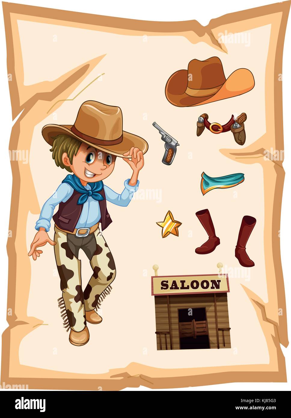 Illustration of a special paper with an image of a cowboy on a white ...