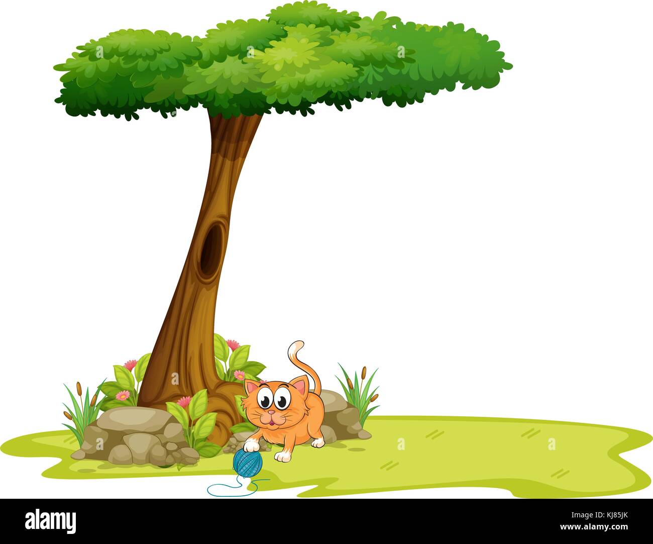 Illustration of an orange cat playing under the tree on a white ...