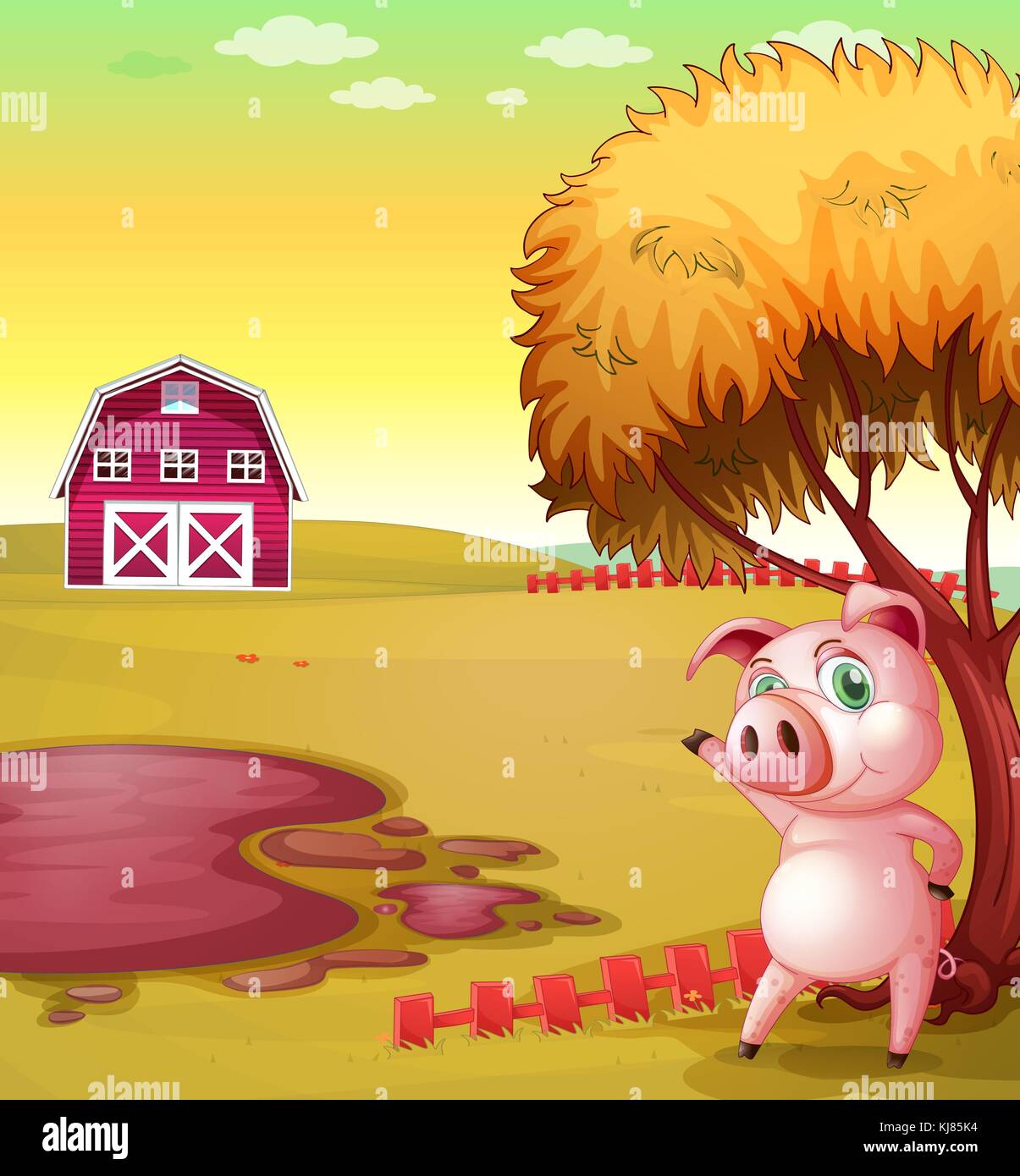 Illustration of a pig pointing the barn at the pig farm Stock Vector ...