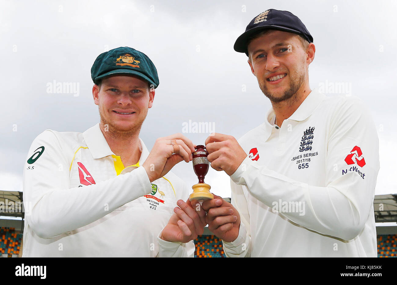 England's Joe Root and Australia's Steve Smith pose for a photo during ...