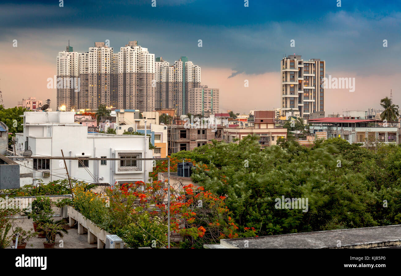 Indian city scape with residential houses and high rise buildings Stock ...