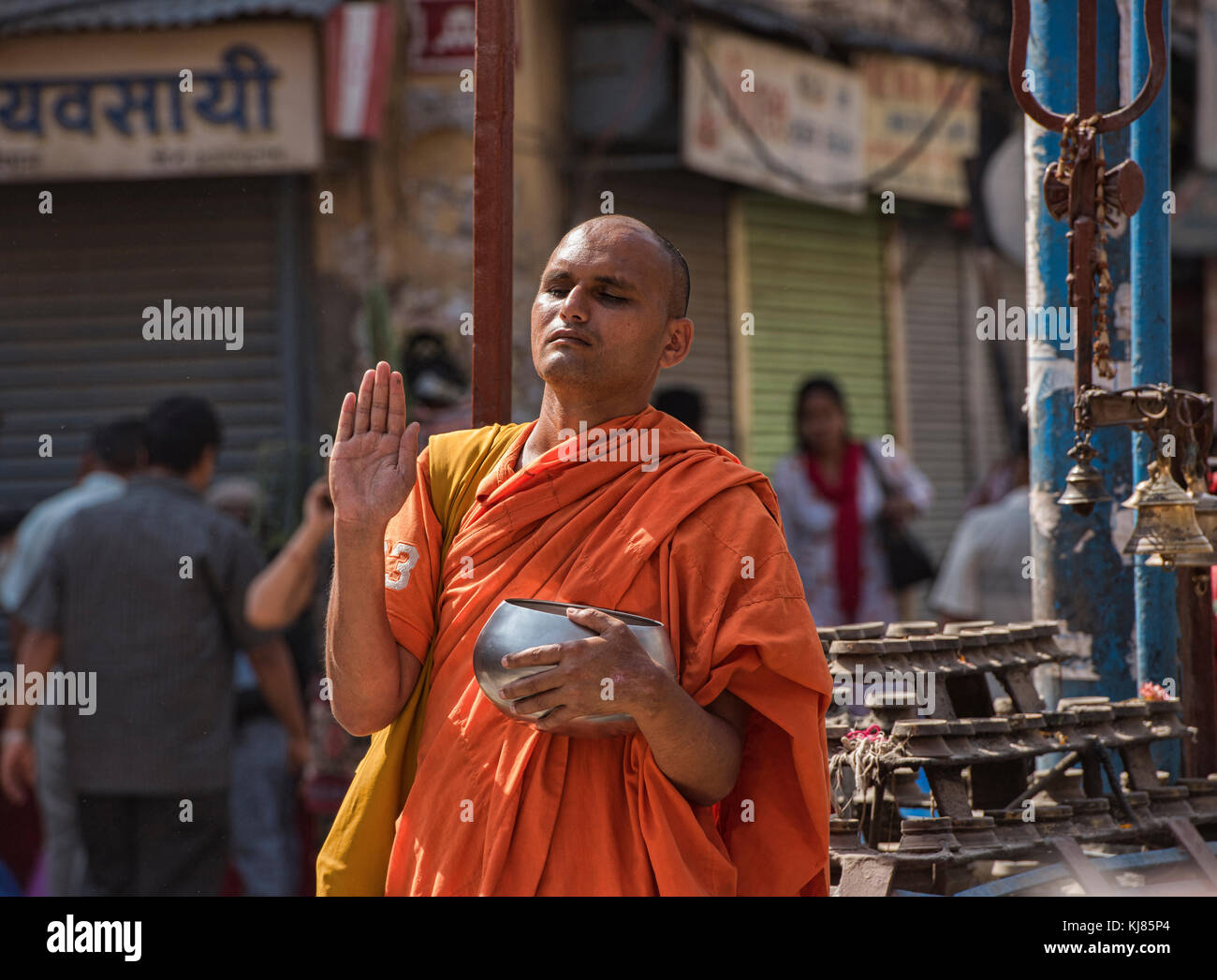 A monk meditates in the middle of chaos, Kathmandu, Nepal Stock Photo ...