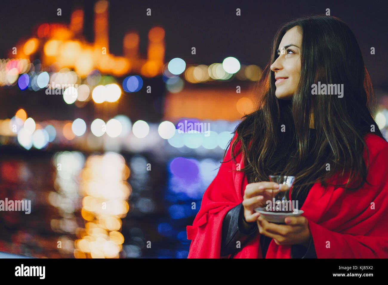 girl drinking tea in Istanbul Stock Photo - Alamy
